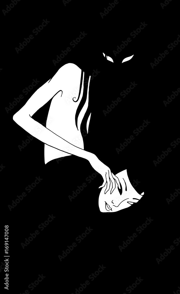 Black silhouette taking off the mask Stock Vector | Adobe Stock