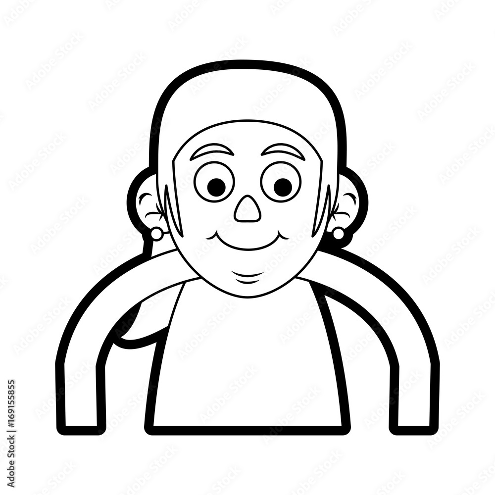 Flat line uncolored old woman over white background vector illustration ...