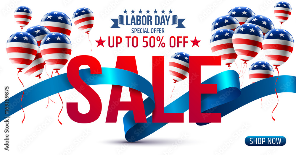 Labor Day Sale promotion advertising banner template with Ribbon and ...