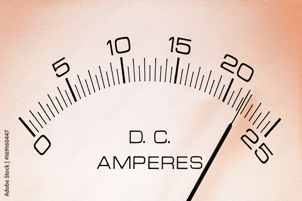 Direct current, DC, amp-meter, ammeter, analog type for measuring ...