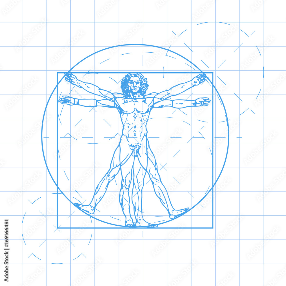 The Vitruvian man blueprint. Called Leonardo's man. Detailed vector ...