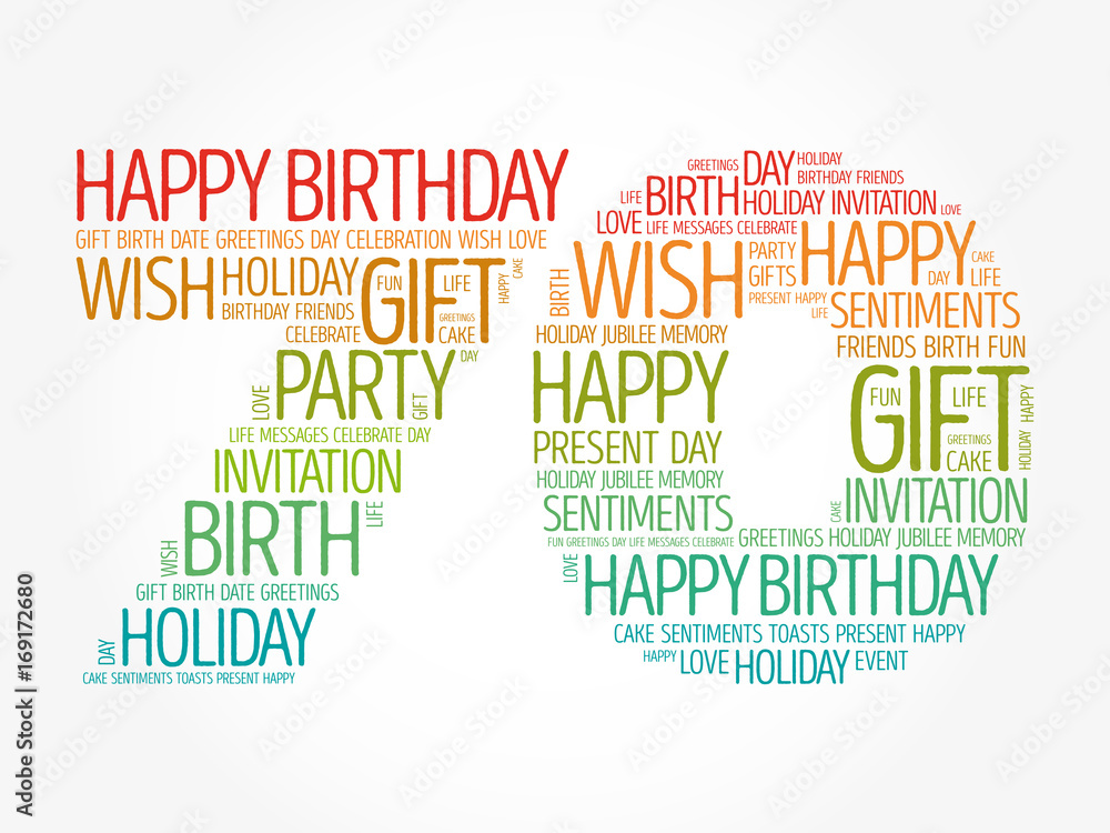 Happy 70th birthday word cloud collage concept Stock Vector | Adobe Stock