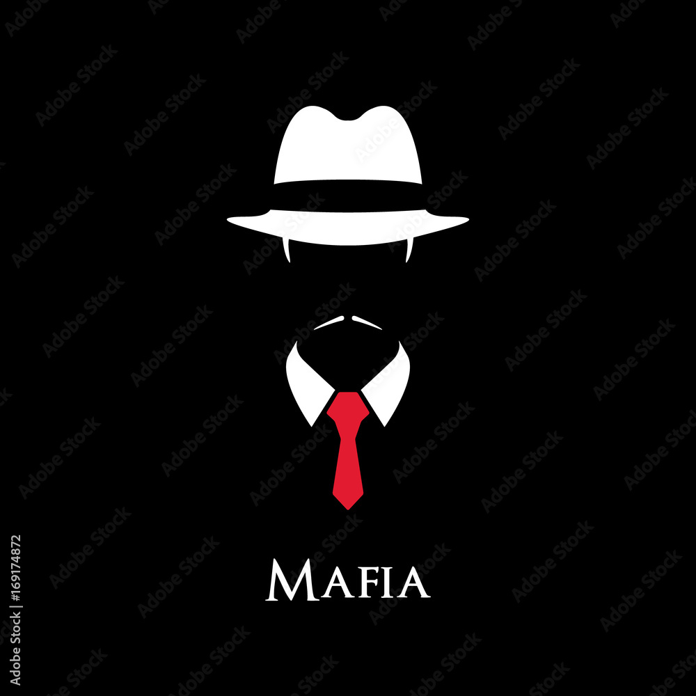 White Silhouette of an Italian Mafia with a red tie on a black ...