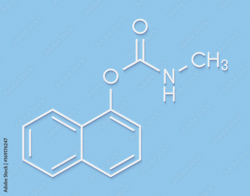 Carbaryl (carbaril) insecticide molecule (carbamate class). Skeletal ...