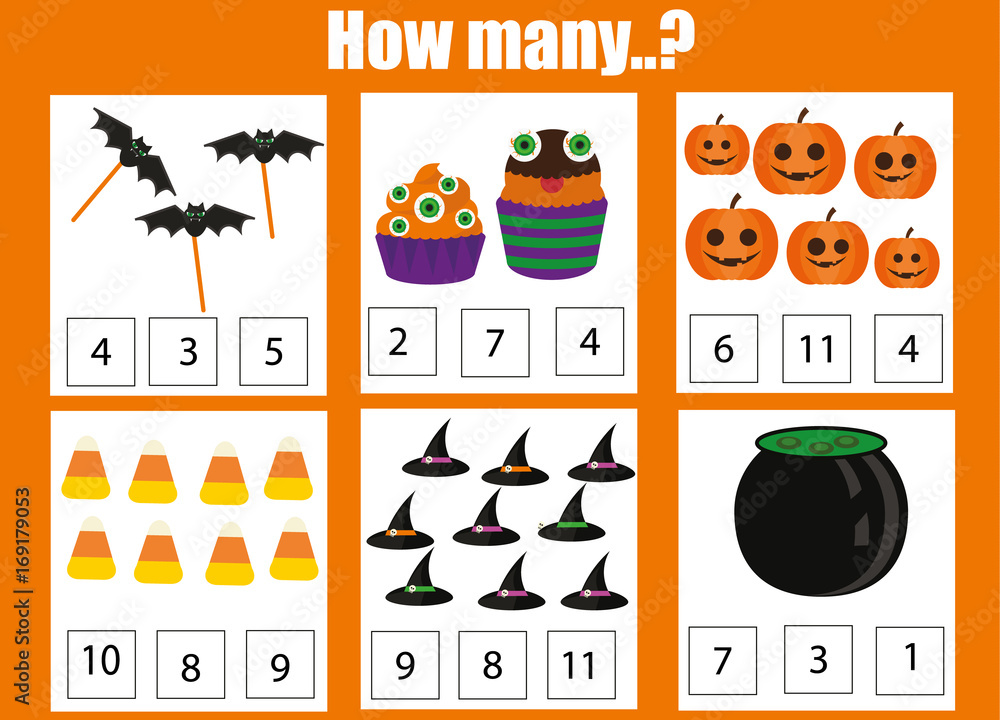 Counting educational children game, kids activity. How many objects ...