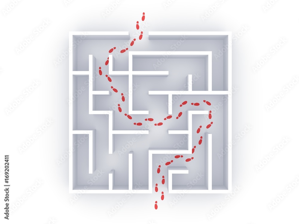 3D render of footprints showing the way through a maze, top view Stock ...