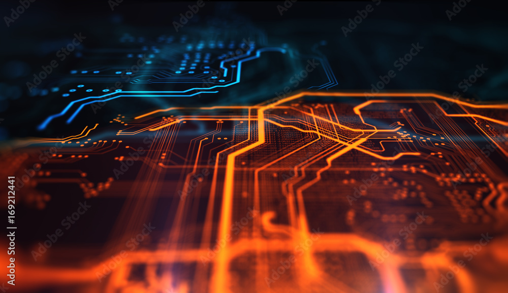 Orange, blue technology background/Orange and blue technology ...