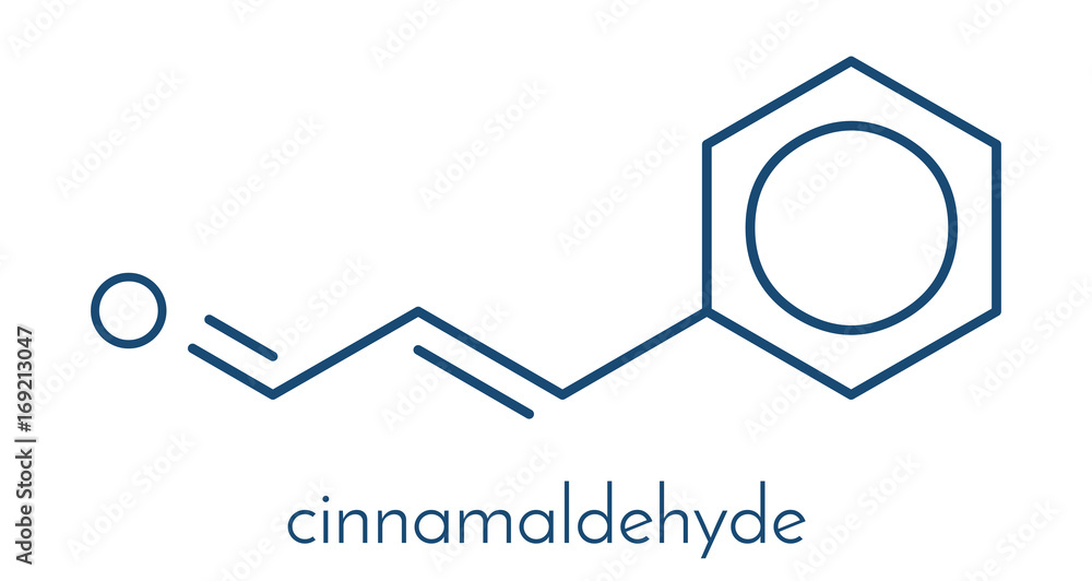 Cinnamaldehyde (cinnamic aldehyde) cinnamon flavor molecule. Skeletal ...