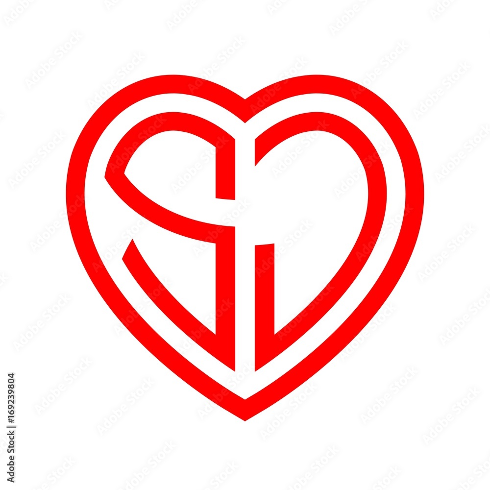 initial letters logo sj red monogram heart love shape Stock Vector ...