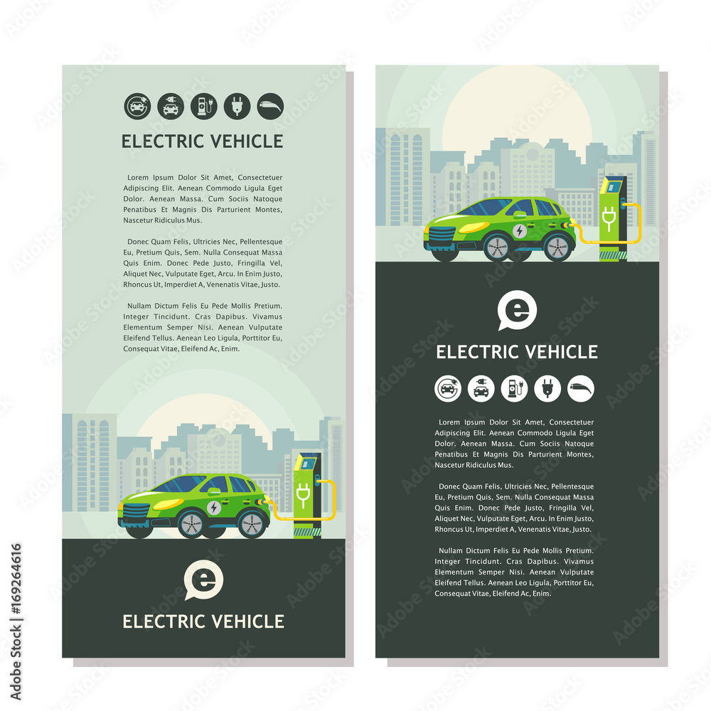 Green electric car at charging station. Service electric vehicles ...
