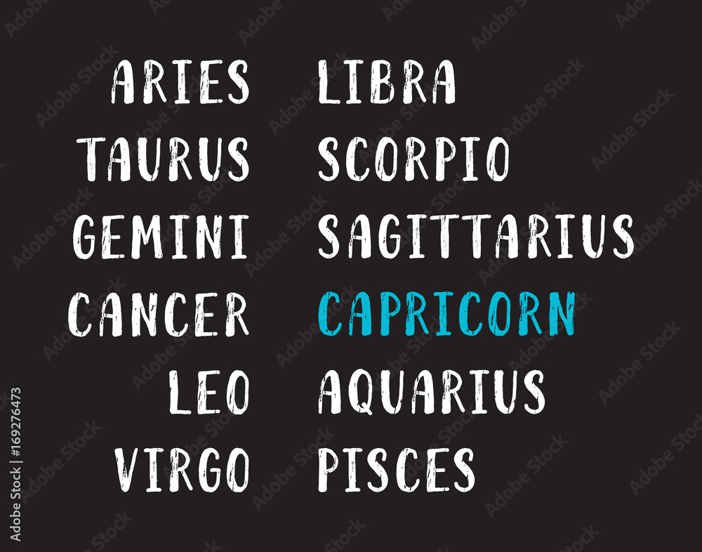 Zodiac signs names Stock Vector | Adobe Stock