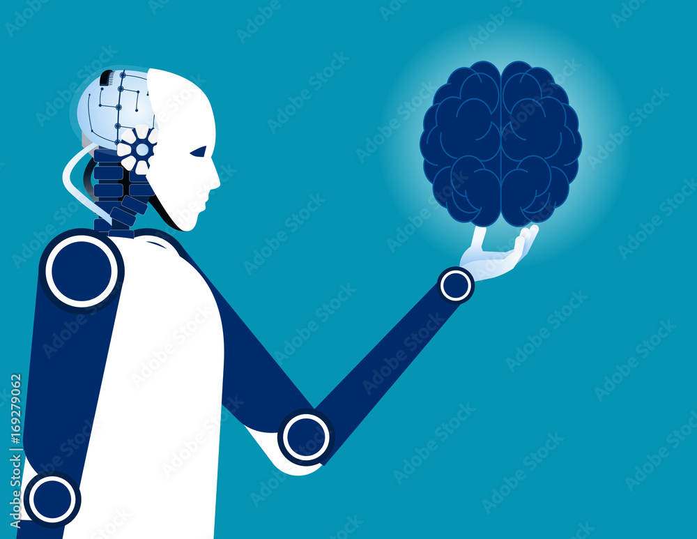 Human brain. Robot holding human brain. Concept robotic vector ...