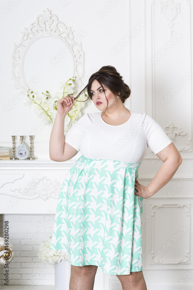 Plus size fashion model, fat woman on luxury interior Stock Photo ...