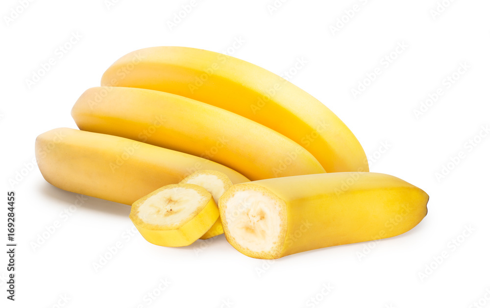 Isolated bananas. Bunch of bananas with sliced banana isolated on white ...