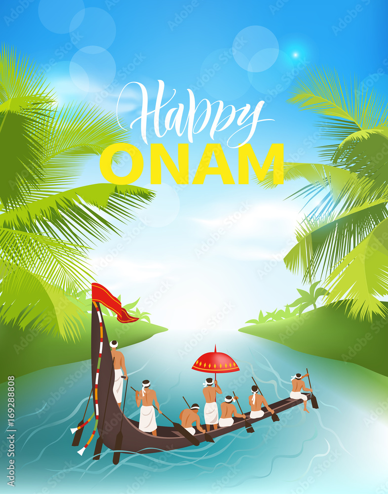 Happy Onam background with boat race (vallamkali) for South India ...