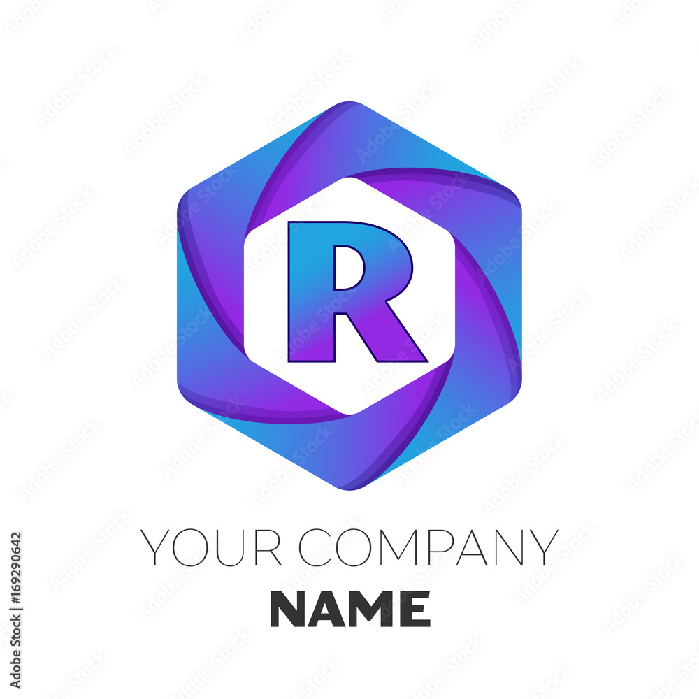 Realistic Letter R vector logo symbol in the colorful hexagonal on ...