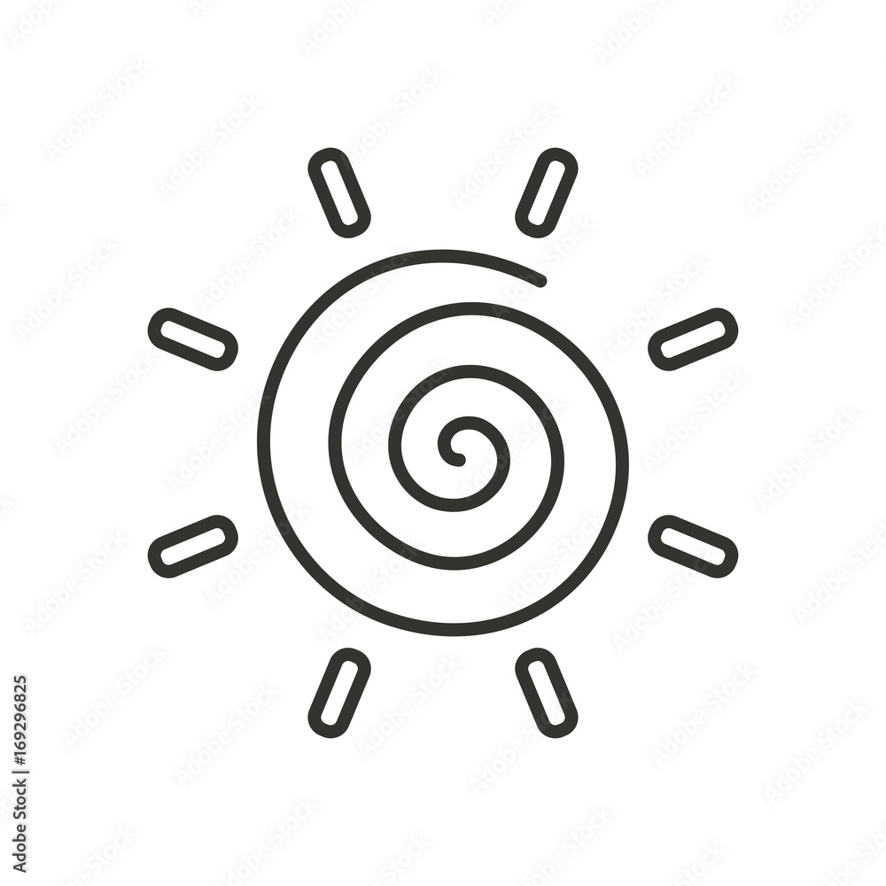 Stylized sun logo. Line icon of sun, flower. Isolated black outline ...