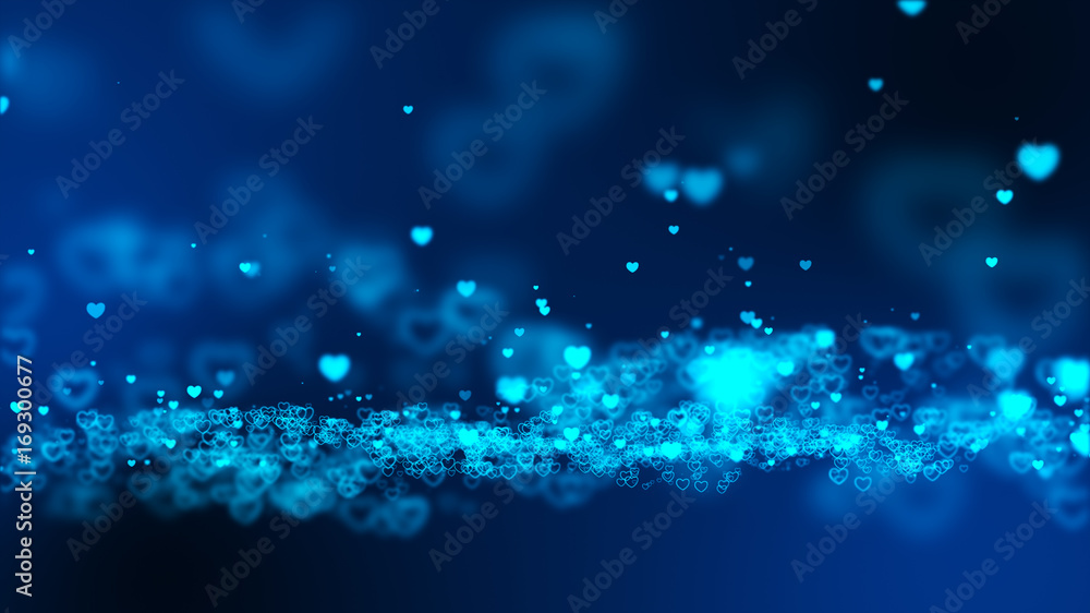 background flying light blue heart symbol particles. Stock Photo ...