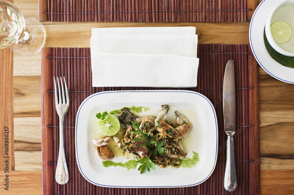 Pan-fried Frog Legs, Provencale Style (garlic, butter, parsley). Luang ...