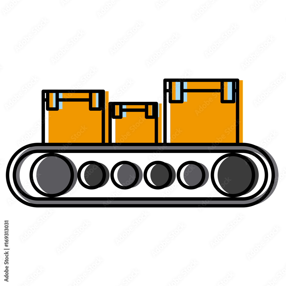 cartoon of cardboard boxes on conveyor belts vector illustration Stock ...