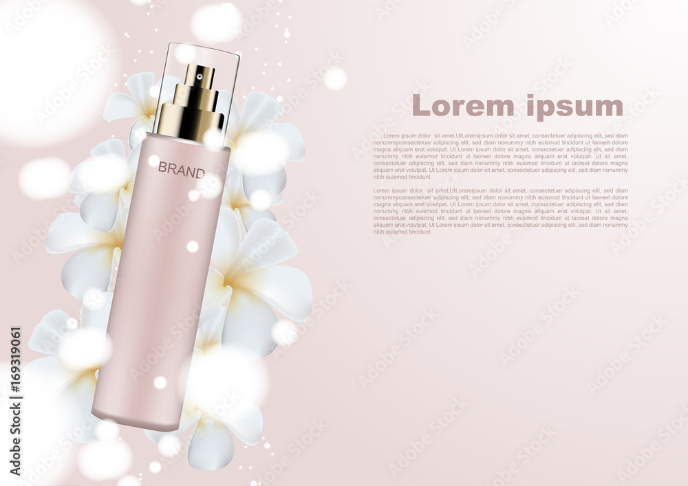 Cosmetic ads poster template, Pink serum with flowers and white light ...