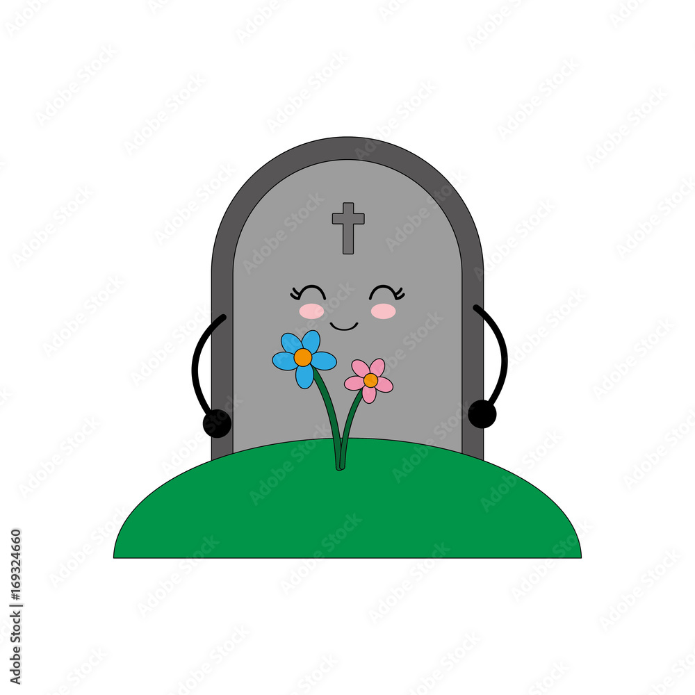 kawaii gravestone icon over white background vector illustration Stock ...