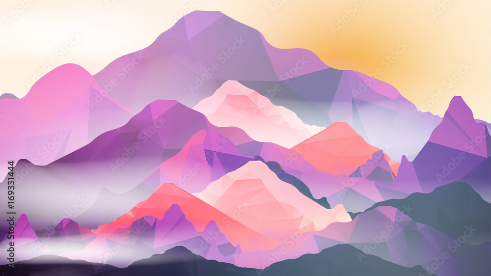 Geometric Mountain and Sunset Background - Vector Illustration. Stock ...