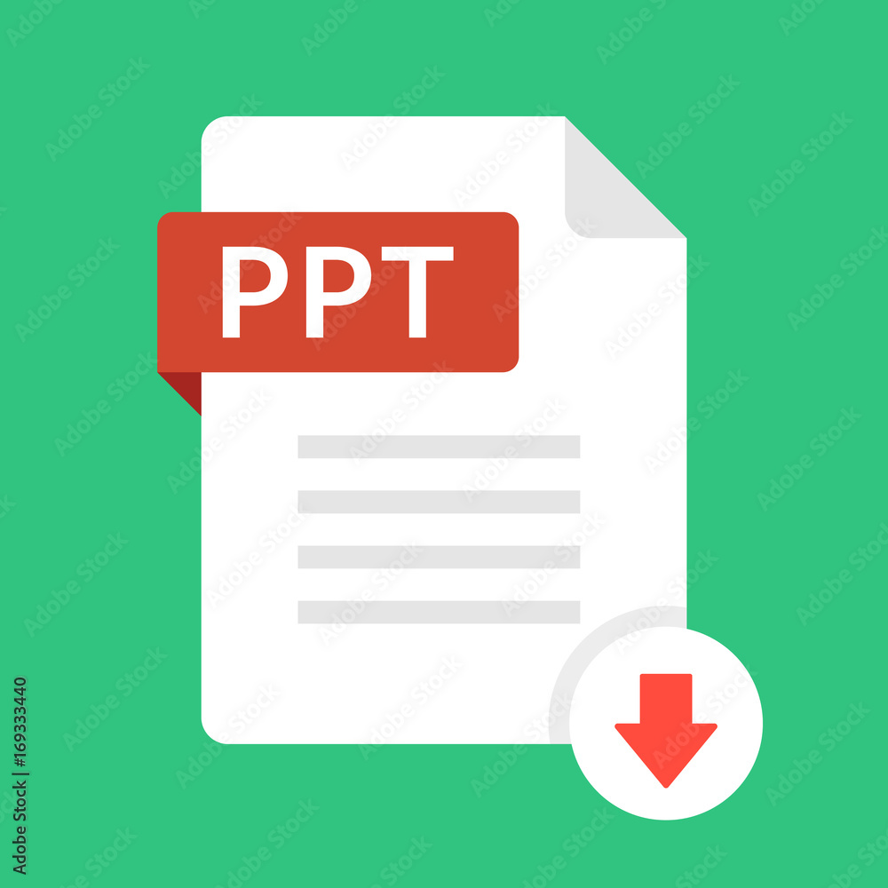 Download PPT icon. File with PPT label and down arrow sign ...