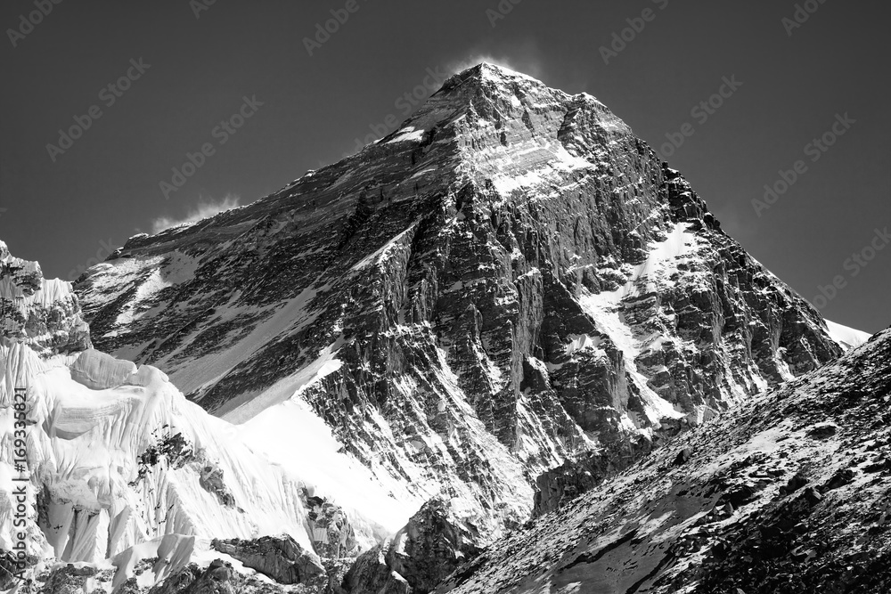 Poster black and white Mount Everest from Gokyo valley – Wall Art ...