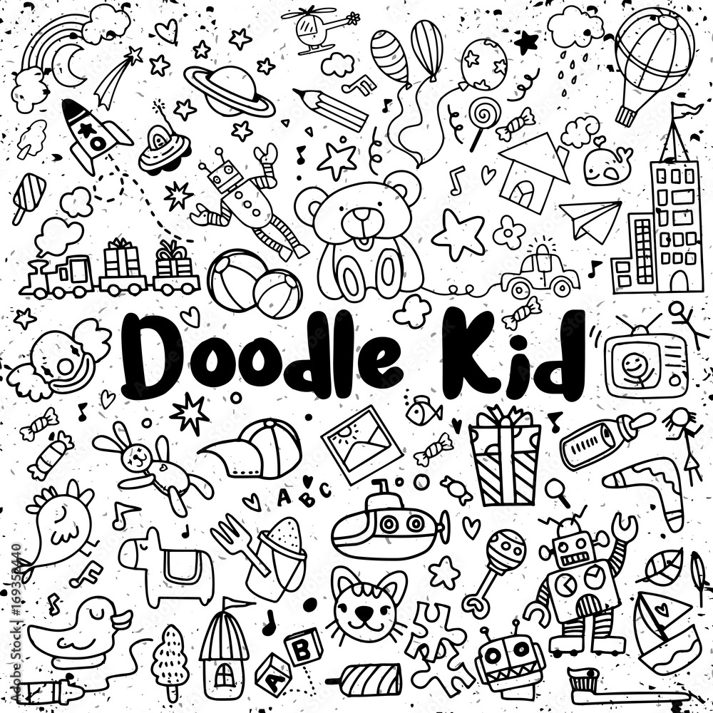 Hand Drawn Kids Doodle Set Doodle Style Stock Vector Adobe Stock