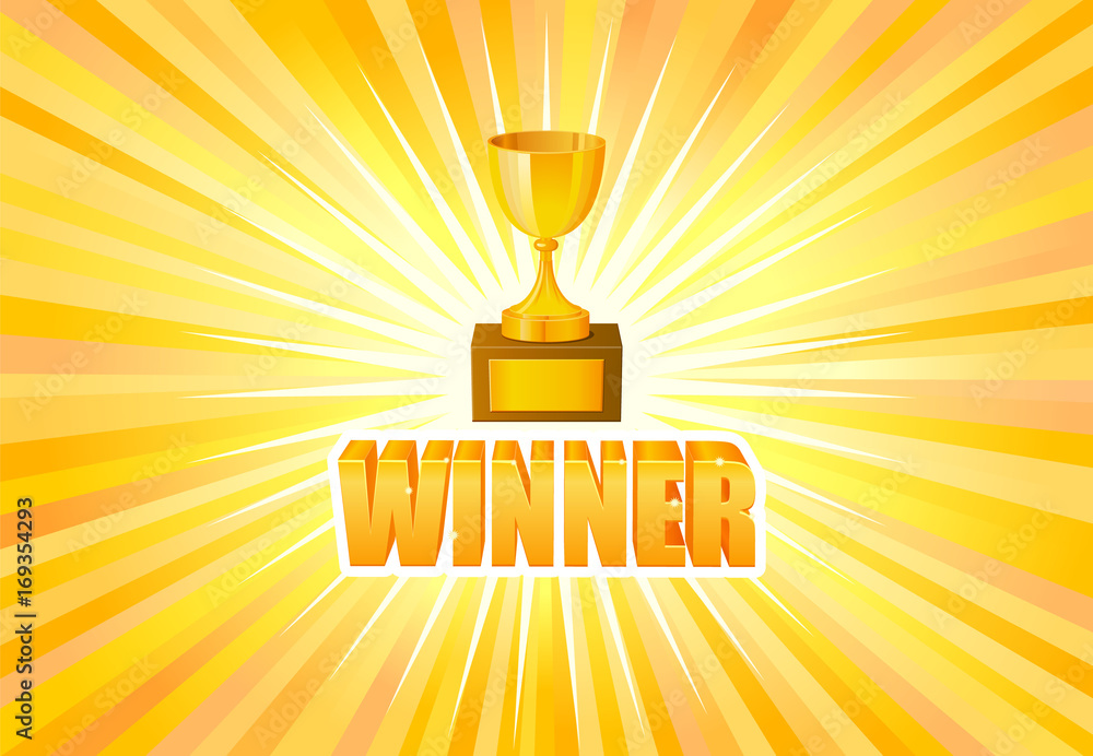 Golden trophy with winner text on yellow light background vector Stock ...