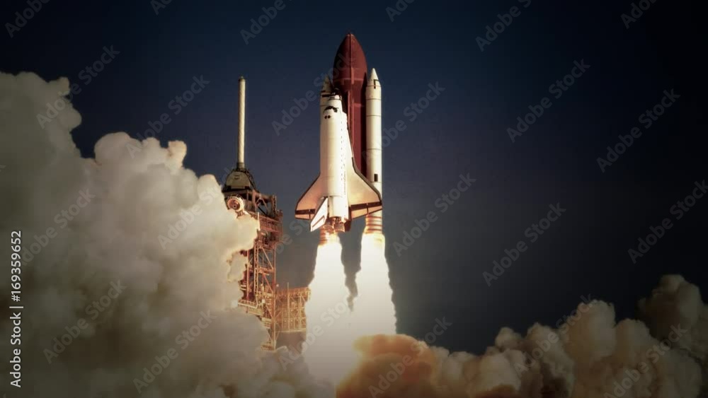 Space Shuttle launch in slow motion. (NASA logo removed) Elements ...
