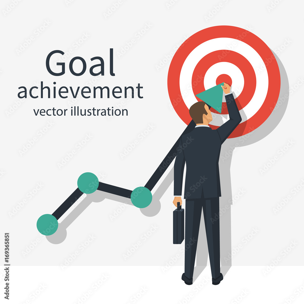 Achievement goal concept. Businessman in suit raises up arrow chart to ...