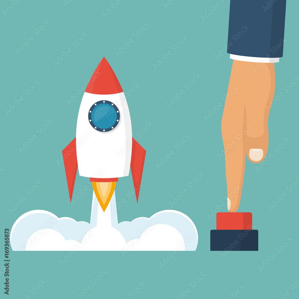 Rocket of launch business metaphor. Launch project. Businessman hand ... Rocket of launch business metaphor. Launch project. Businessman hand ...