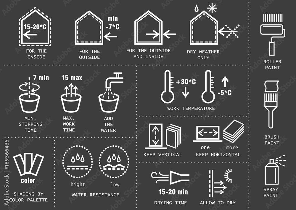 Vector set of icons for packing finishing materials in construction ...