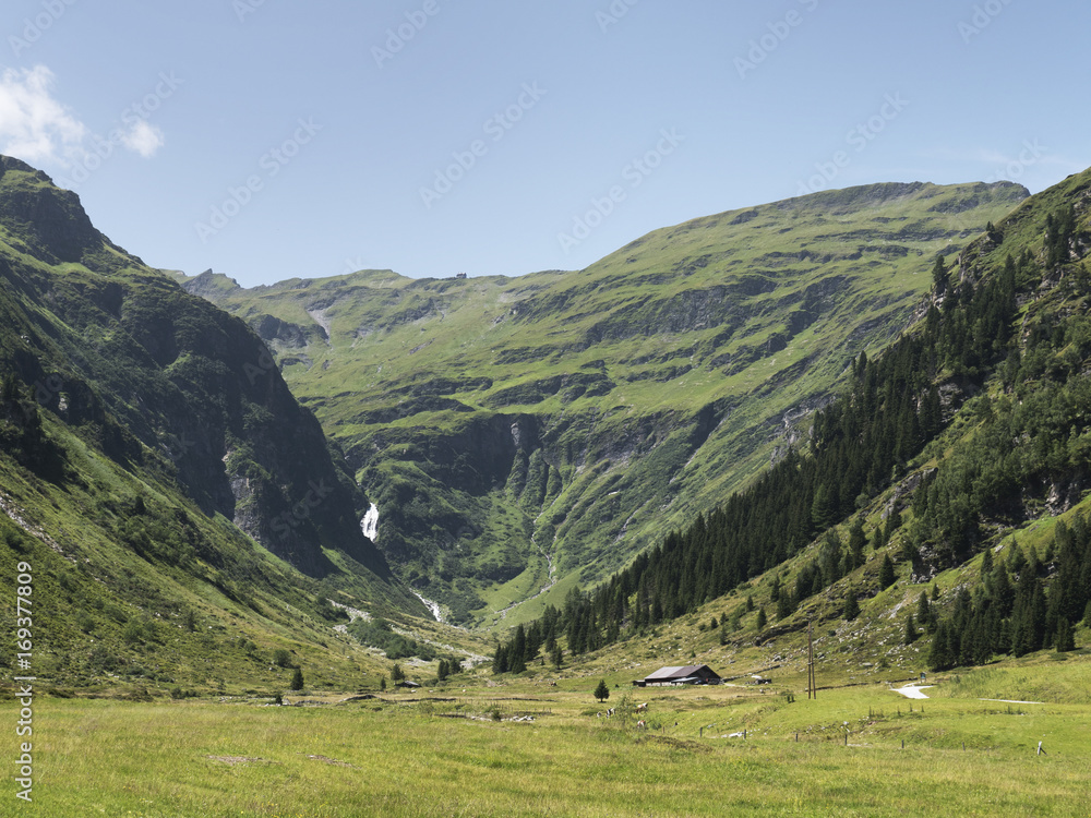 Scenic Alpine rocky alpine valley of Sportgastein in summer ...