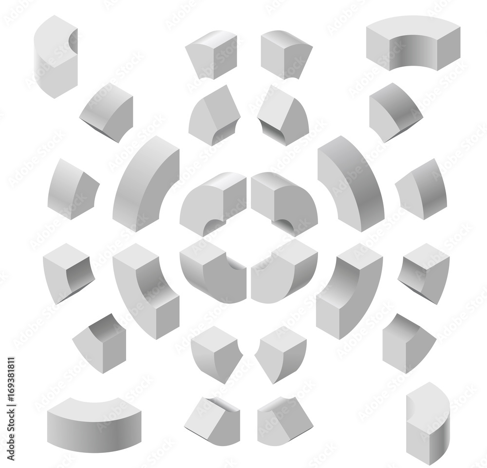 Arched shapes in isometric perspective, isolated on white background ...