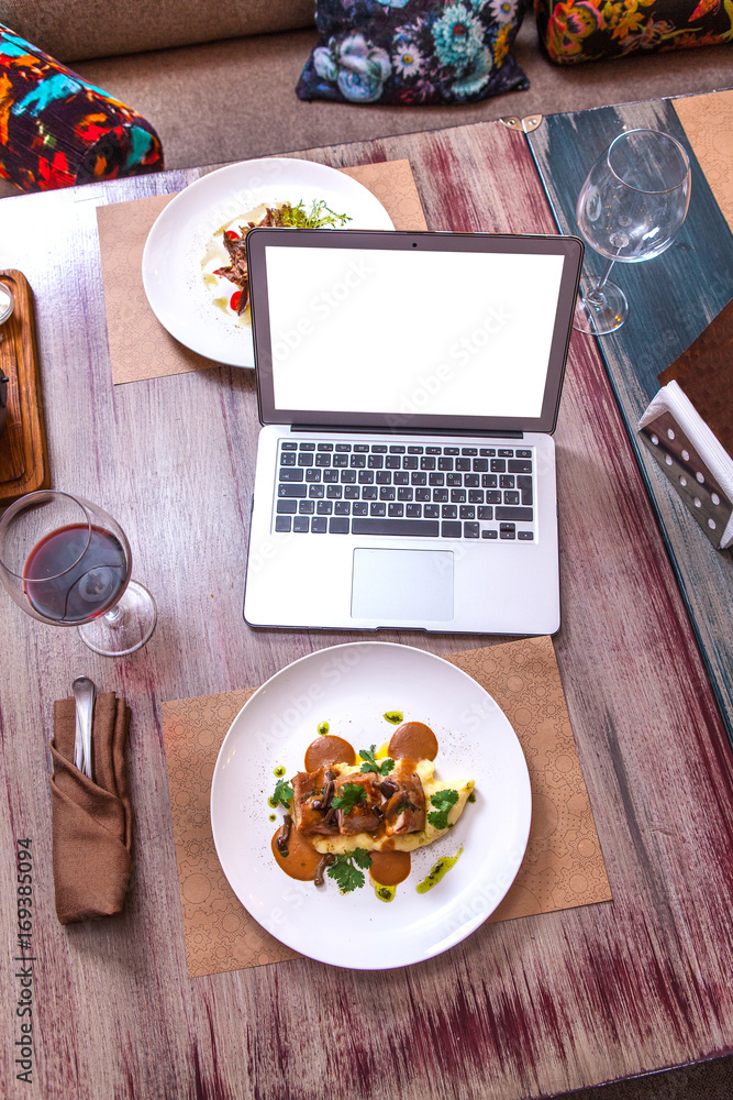 Healthy business lunch in the coffee, top view of vegetable food on ...