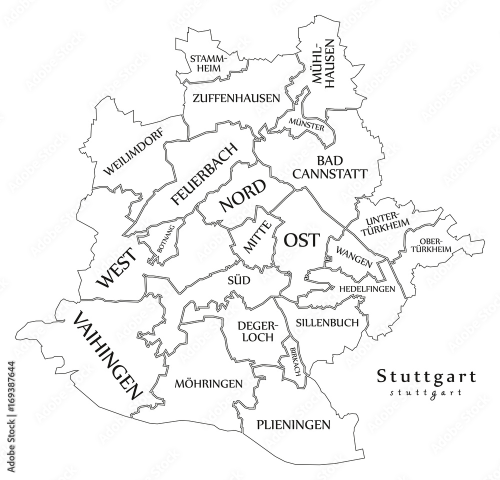 Modern City Map - Stuttgart city of Germany with boroughs and titles DE ...