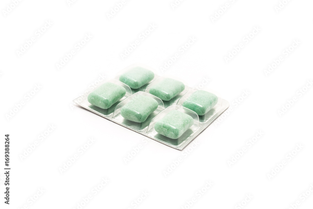 Chewing gum with a filling in a blister isolated on white background ...