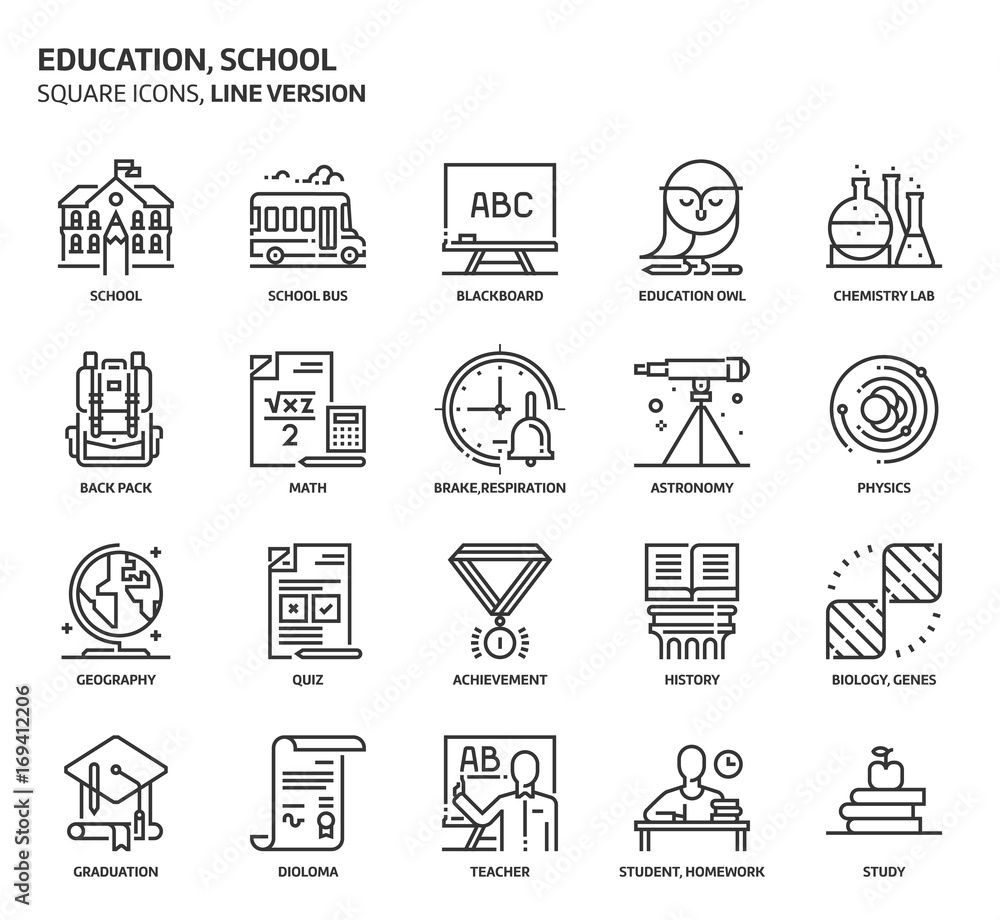 Education, school square icon set Stock Vector | Adobe Stock