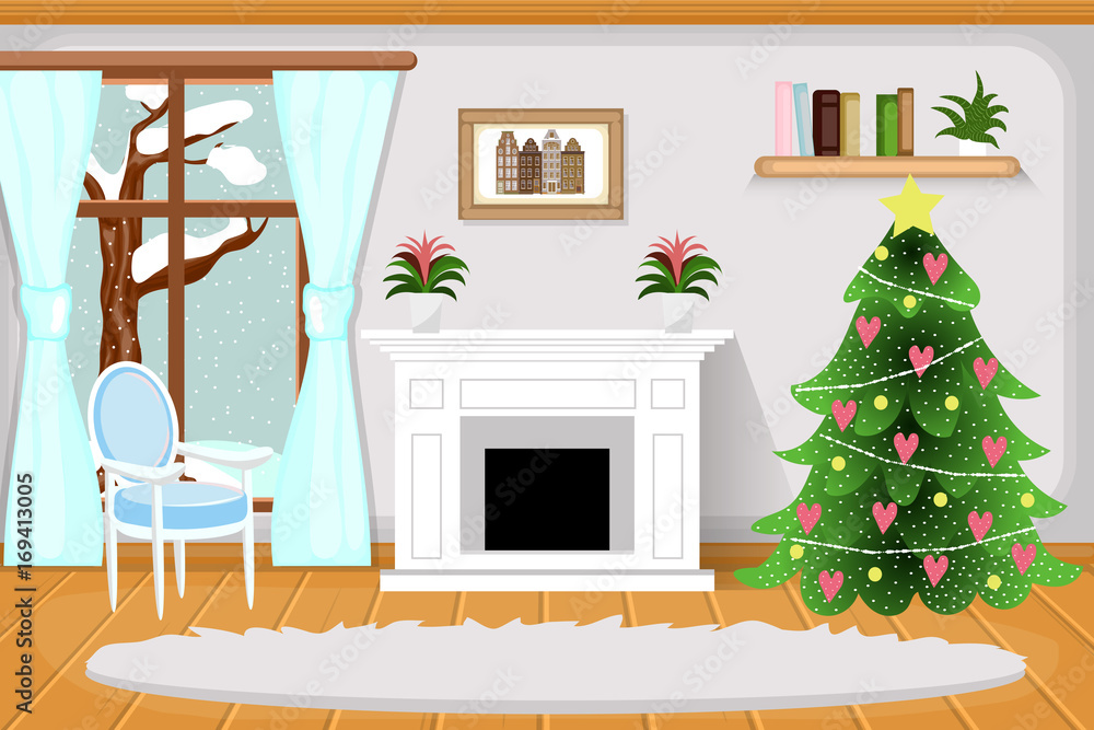 Cartoon Living Room With Fireplace | Baci Living Room
