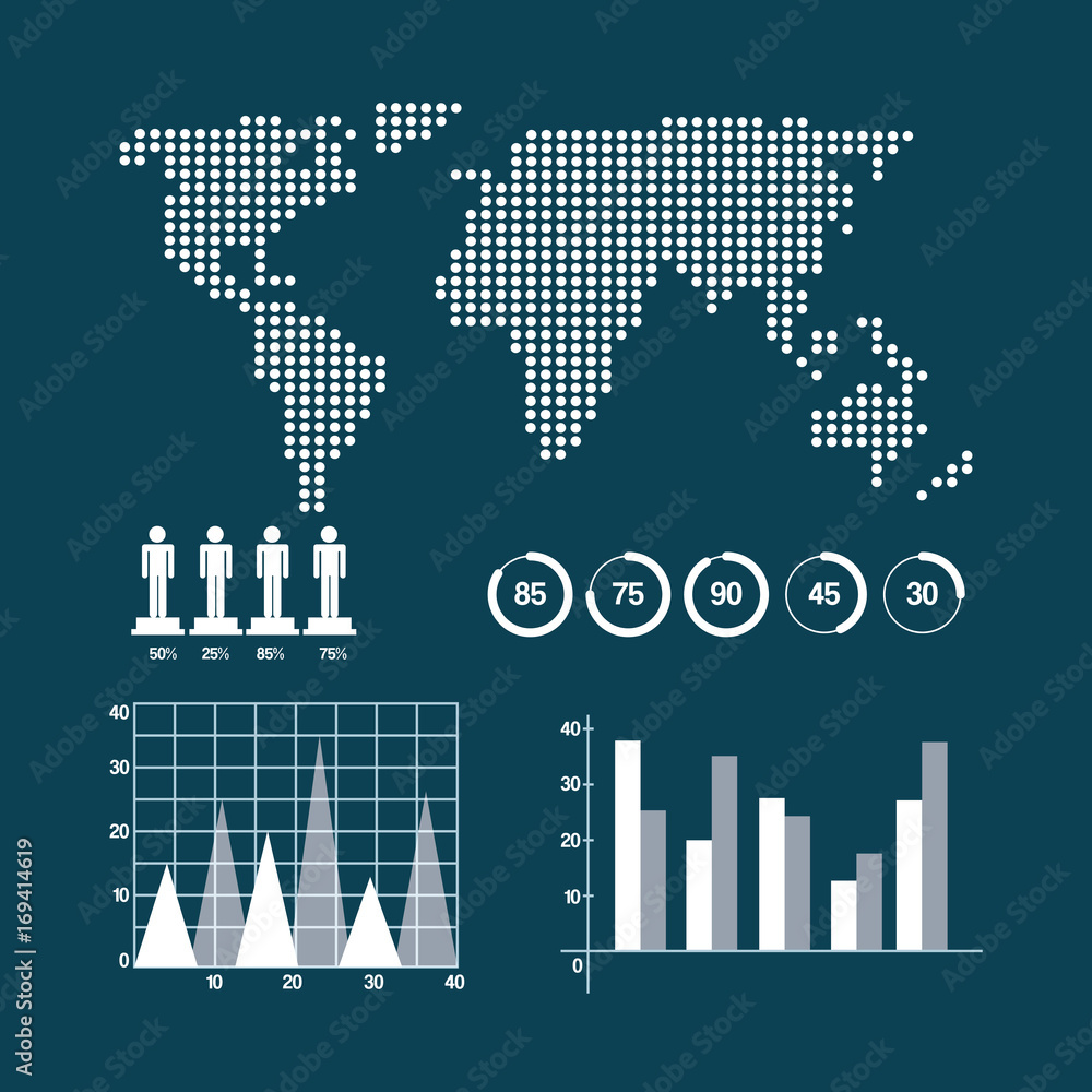 world map infographic demographic statistics presentation vector ...