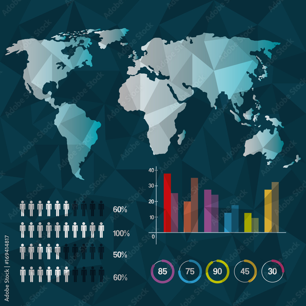 world map infographic demographic report data with abstract background ...