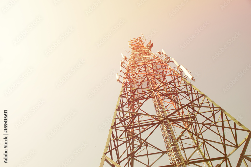 Up view mobile range antenna tower mast communication electricity radio ...