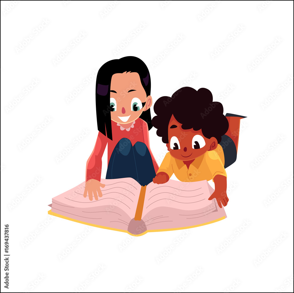Two Kids Reading Together