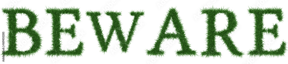 Beware - 3D rendering fresh Grass letters isolated on whhite background ...