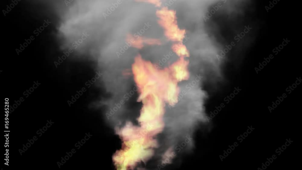 Animated stream of fire turning into fire tornado or twister of fire ...