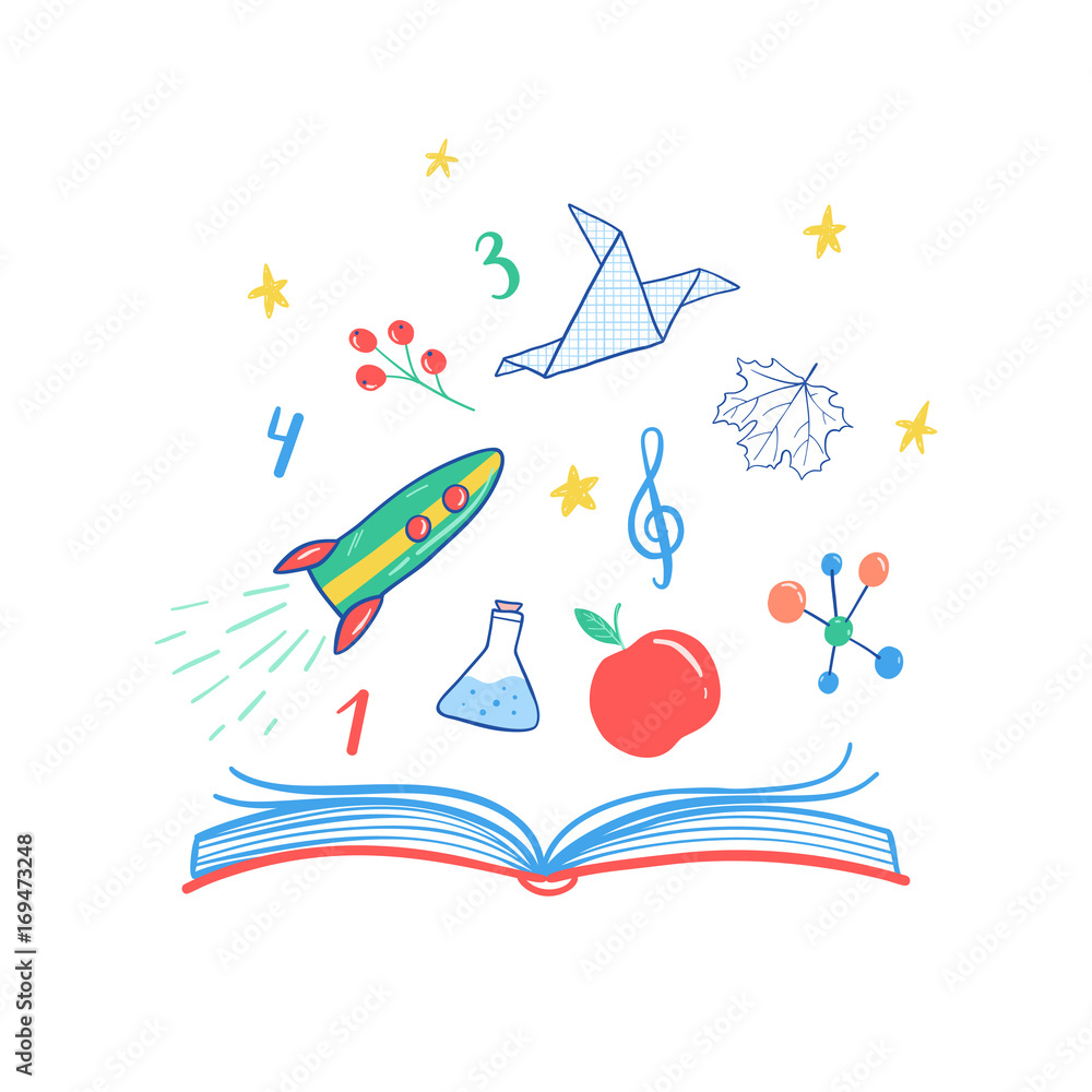 School Science Vector Illustration Vector Rocket Book Chemistry Test