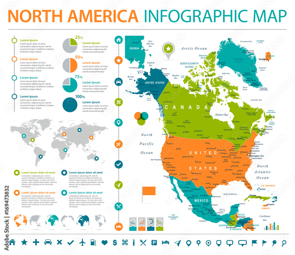 North America Map - Info Graphic Vector Illustration Stock Vector ...